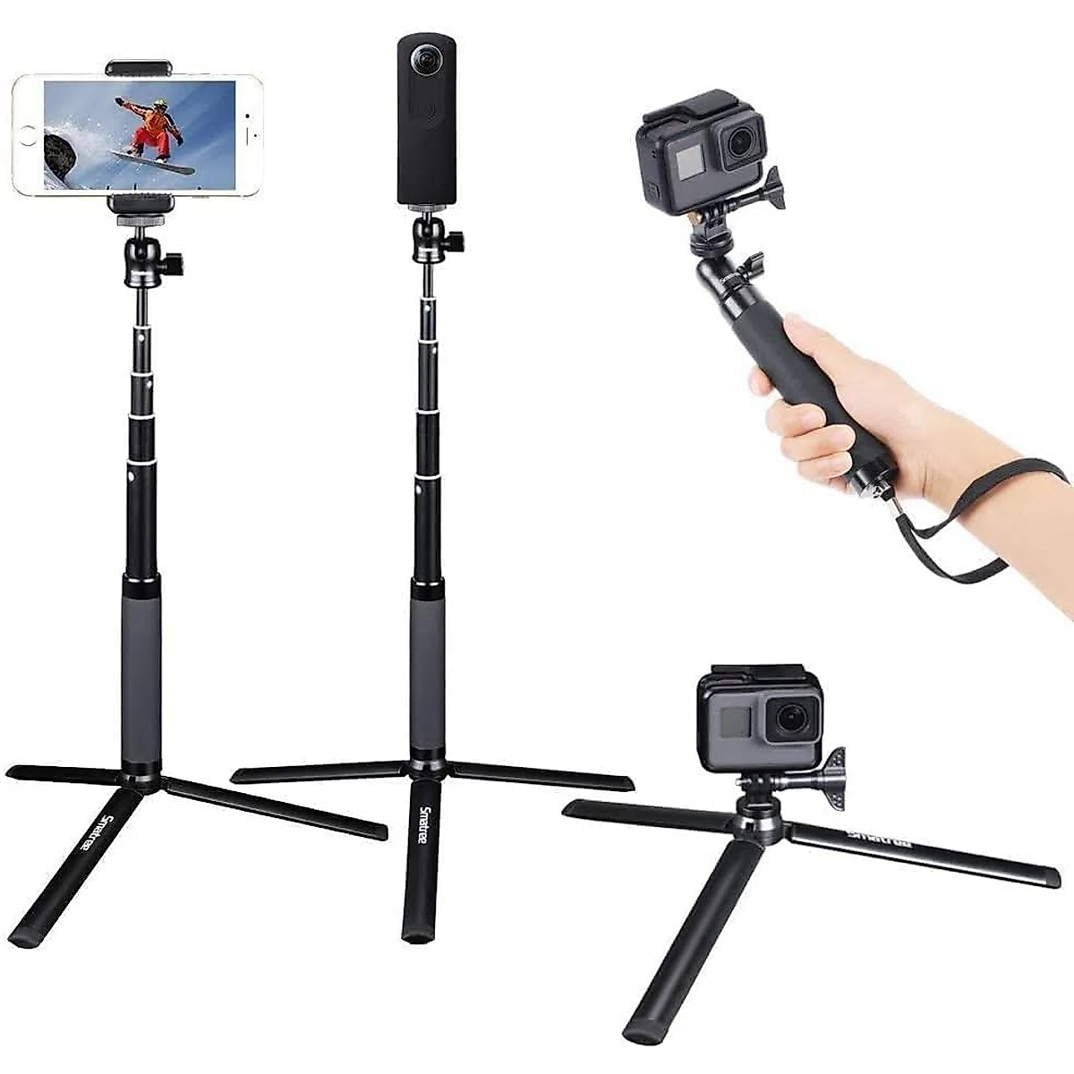 Smatree Selfie Stick Telescoping Compatible for G*Pro 13/12/ 11/10/Max/9/8/7/6/5/4/3+/3/Session/G*pro(2018)/Ricoh Theta S/V/Samsung Gear360/YI 4K/DJI OSMO Action 4/3/2 Camera