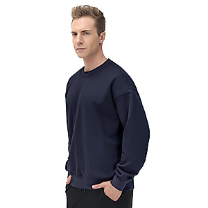 THE GYM PEOPLE Men's Fleece Crewneck Sweatshirt Thick Loose fit Soft Basic Pullover Sweatshirt(Navy Blue, Large)