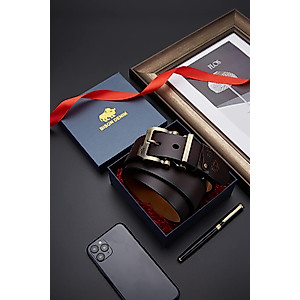 BISON DENIM Men's Belts Leather Dress Genuine Leather Classic Heavy Duty Buckle Belt Casual for Jeans…