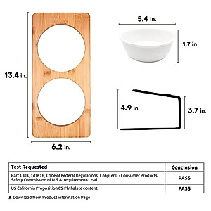 FUKUMARU Elevated Cat Ceramic Bowls, Small Dog 15° Tilted Raised Food Feeding Dishes, Solid Bamboo Water Stand Feeder Set for Cats and Puppy