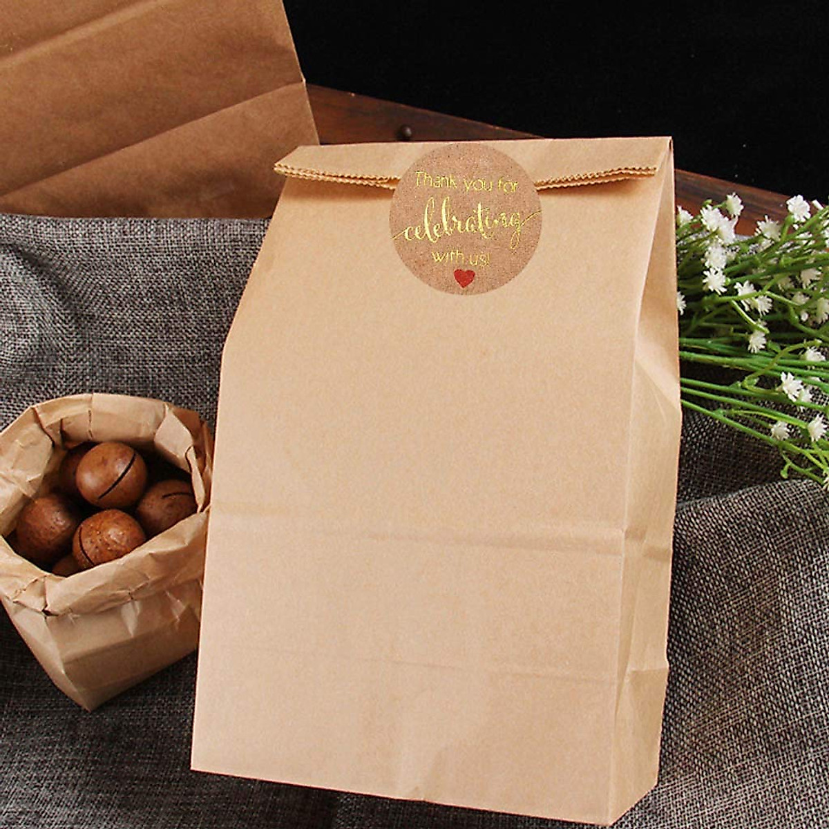 WANGFUFU 500pcs 1Inch Kraft Thank You for Celebrating with US Stickers Wedding Seal Label - for Sealing, Decoration