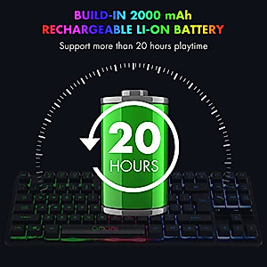 Gaming Wireless TKL Keyboard Mouse Combo Rechargeable LED Backlit Tenkeyless Compact 87 Keys 6 Button for Computer Laptop PS4 PS5 Switch Compatible with Windows XP/7/8/10 iMac MacBook Xbox one X