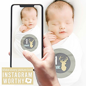 16 Monthly Baby Milestone Stickers Boy - Deer Baby Monthly Milestone Stickers for Baby Boy, Milestone Baby Monthly Stickers, Baby Month Stickers for Baby Photo Props, Monthly Baby Stickers Boy