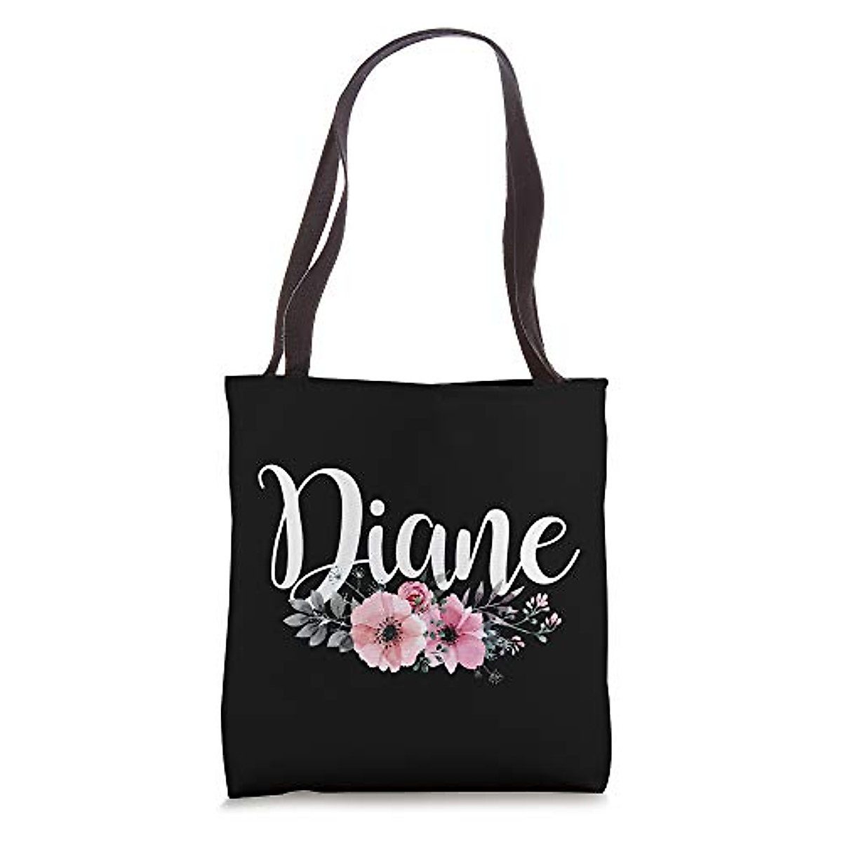 Diane Name Personalized Floral Pink Black Women Girls Gift Tote Bag