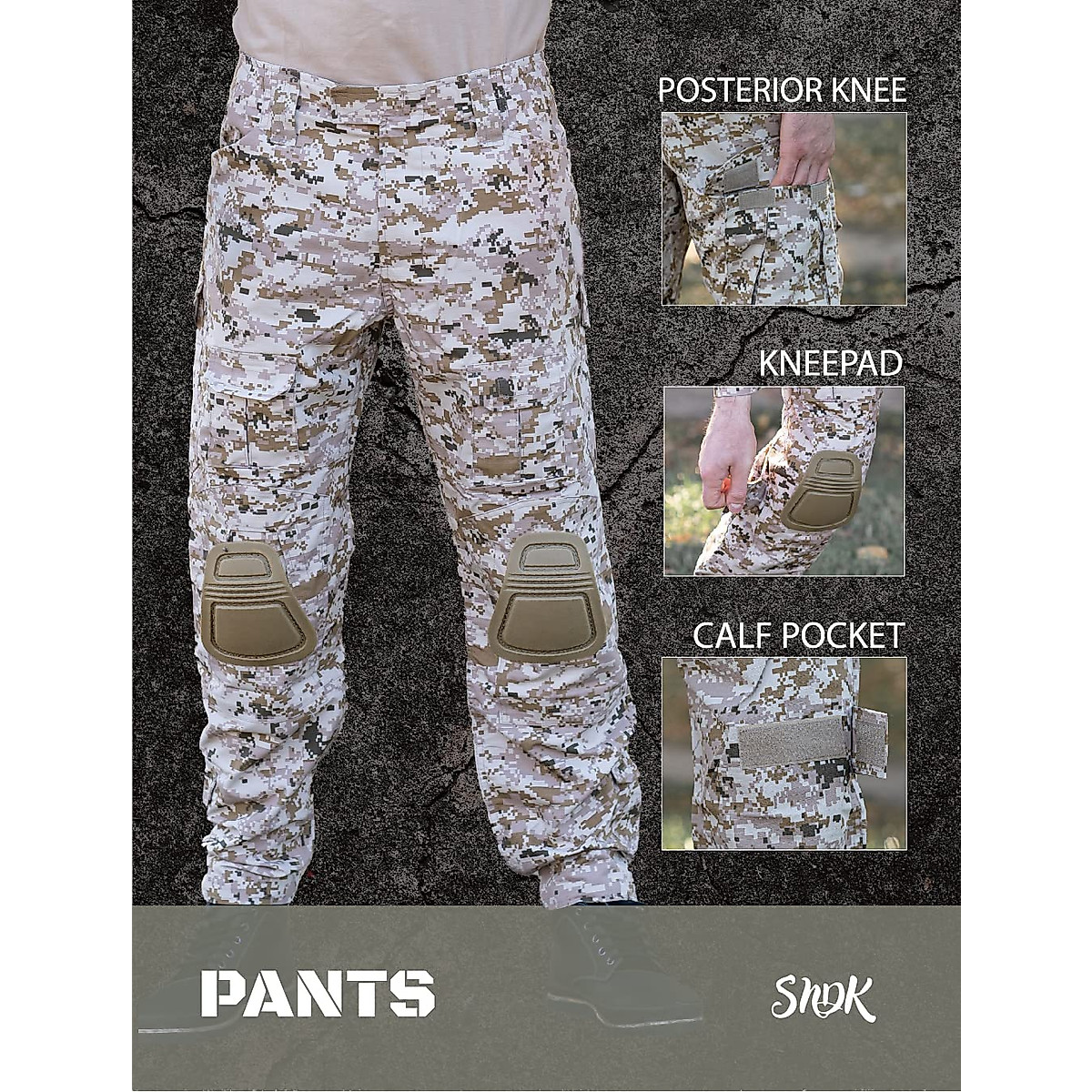 Military Uniform for Men - Camo Long Sleeve Shirt Men & G3 Combat Pants with Knee Pads - Combat Camouflage Tactical Suit - Fishing, Hunting, Shooting, Paintball, Airsoft Clothes 1/4 Zip (X-Large)