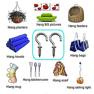 IDEALSV 50 Pcs (304) Stainless Steel Screw Ceiling Hooks 5/8 Inch Small Cup Hook Screw-in Light Hooks Outdoor and Indoor Hanging