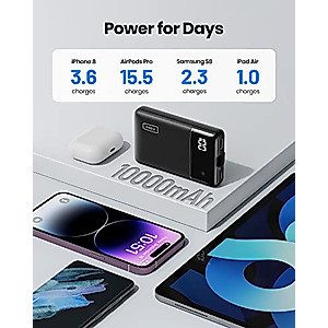 INIU Portable Charger, Adjustable Built-in Cables 10000mAh Power Bank with Tiny Size, Tri-3A High-Speed Battery Pack for iPhone 14 13 12 11 Pro X Samsung S22 S10 Google LG iPad Tablet Airpods etc.