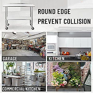 Stainless Steel Table for Prep & Work 24 x 60 Inches with Caster Wheels, NSF Commercial Heavy Duty Table with Undershelf and Backsplash for Restaurant, Home and Hotel
