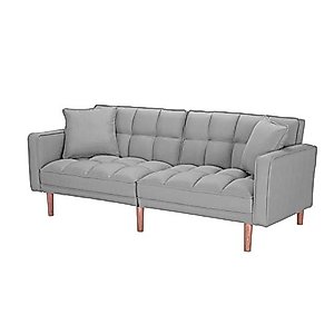 Lambgier Futon Sofa Bed, Mid-Century Modern Convertible Couch Loveseat Sleeper for Small Space (Light Grey)