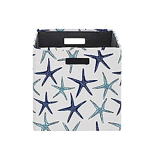 Linon White and Blue Starfish Print-Set of 2 Dawes Storage Bins
