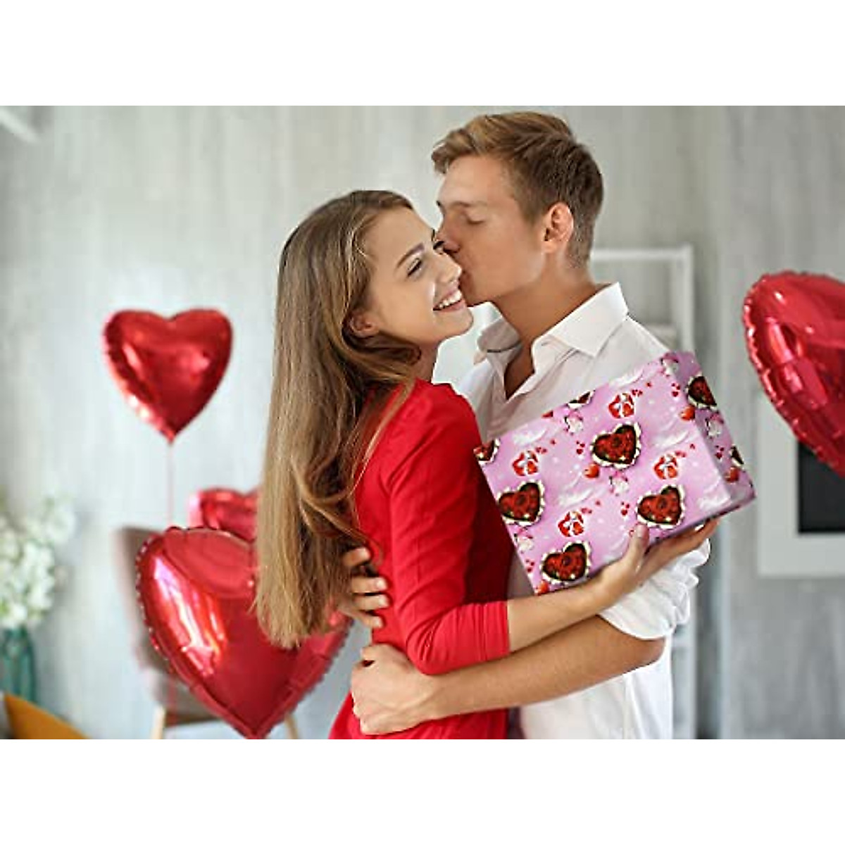 Heart Gift Wrapping Paper, 4 Sheet Love Heart Printed Birthday Wrapping Paper For Valentine's Day, 20x28" Per Sheet Folded Flat Gift Wrap for Mother, Lover, Wife, Beloveds, Wedding Bridal Shower