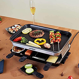 Indoor Grill Smokeless Korean BBQ Grill 2 IN 1 Griddle Electric Grill Raclette Table Grill Kitchen Appliances with 8 Mini Grill Cheese Pans Christmas Gift Removable Non-Stick Temperature Control,1500W