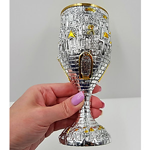 Silver Plated KIDDUSH CUP with Matching Tray Jewish Shabbat Set Jerusalem Of Gold Judaica Gift Large