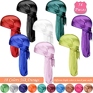 Tarpop 54 Pieces Silk Durags for Men Women 18 Colors Durags Wave Cap Satin Durags for 360 Waves Breathable Doo Rags with Wide Strap Durags for Hair Waves Fitness Cycling Hiking Camping Running