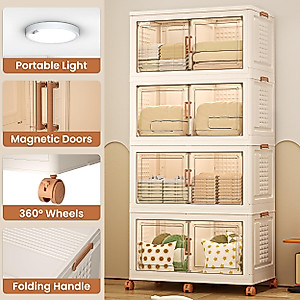 FINCHESCLUB 188Gal/752Qt Large Collapsible Storage Bins | Active Sensor Lights Inside Cabinets