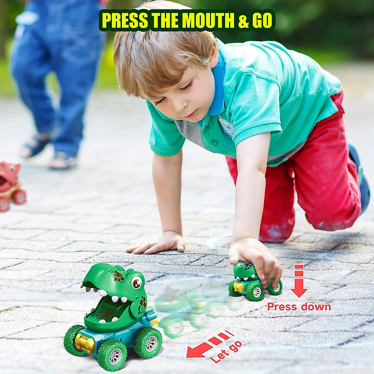 Dinosaur Toys for 2-5 Year Old Boys, Flashing Lights and Roar Music, 3pcs Pull Back Cars, Monster Trucks Christmas Birthday Gifts for Kids