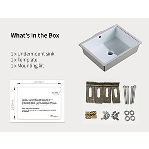 AMASHEN 16.8" Rectangular Undermount Bathroom Sink, Small Vitreous China Vanity Sink with Overflow, White