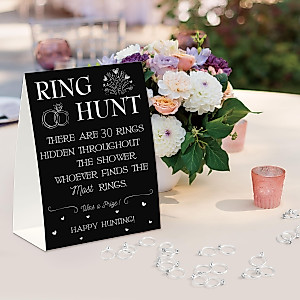 Ring Hunt Game(30 Rings with One Sign), Fun Bridal Shower Game, Wedding Game/Engagement Party Game, Bridal Shower Decorations Black and White-RH03