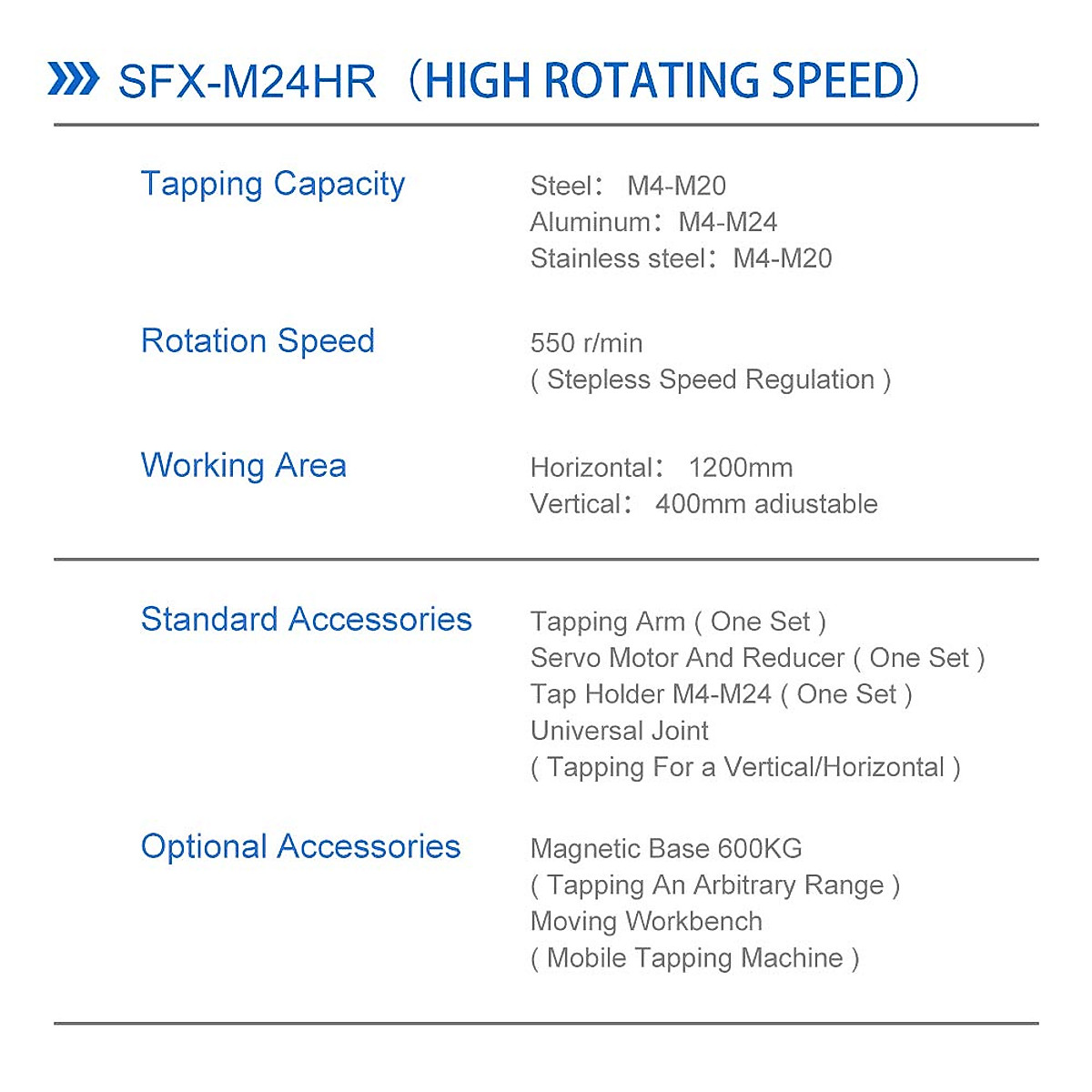 US Stock M4-M24 Tap Collets 1200mm Arm 360° Universal Tapping Machine Electric Tapper 550rpm With ANSI Imperial Collets