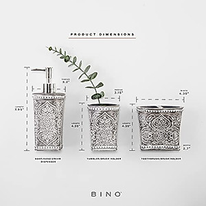 BINO Bathroom Accessories Set - Grey | Soap Dispenser | Toothbrush Holder | Tumbler | 3-Piece Bathroom Organizer Countertop Set | Bathroom Decor | Home Decor | Bathroom Set
