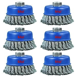 SALI 6 Pack Wire Cup Brush, 4 Inch Twisted Knotted Cup Brush for Grinders, with 5/8-11 Inch Arbor for Heavy Cleaning Rust, Stripping and Abrasive, for Angle Grinder