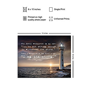 The Devil Whispered I Am The Storm - Lighthouse Wall Decor - Motivational Wall Art - Office Wall Decor - Encouragement Gifts - Encouraging Wall Decor - Entrepreneur Gifts - Inspirational Quotes