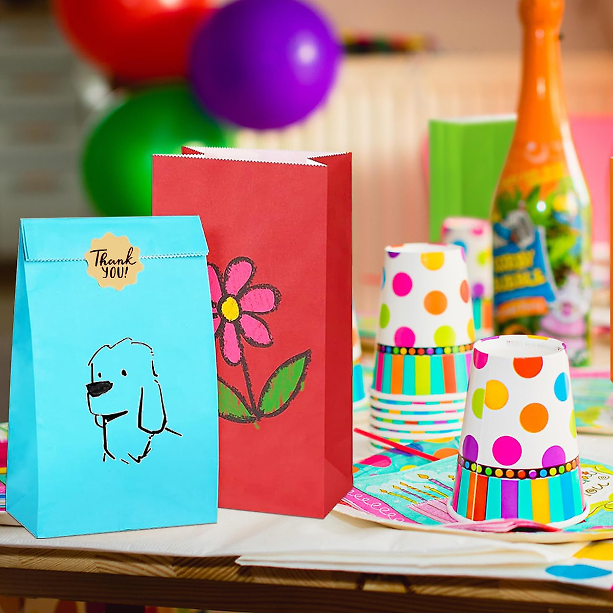 KEYYOOMY Small Paper Bags 24 CT Black Printed Party Favor Bags for Wedding Shower Kid's Birthday Party(9.4x 5.1x 3.1 in)