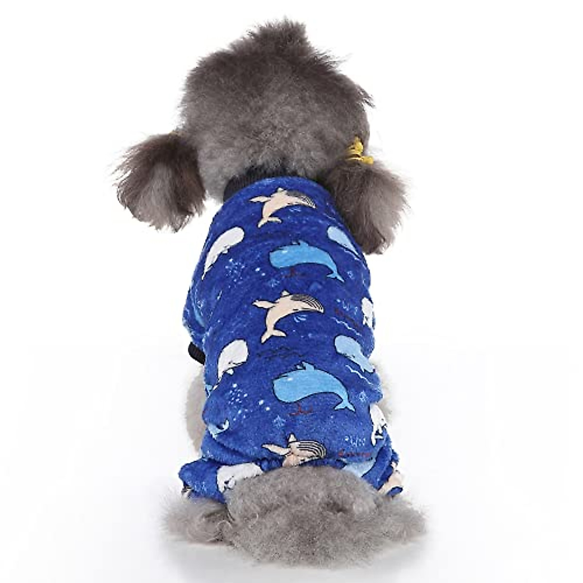 Dog Pajamas Blue Ocean Happy White Whaler Pet Clothes, Dog Cold Weather Coats, Winter Warm Flannel Puppy Jumpsuit Sweater Apparel 4 Legs Dog Clothes for Small Dogs Cats Boy Girl Blue Medium