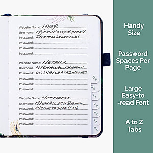 Beautiful Password Book with Alphabetical Tabs - Pocket Sized Internet Password Keeper for Seniors – The Perfect Notebook w/Address Sections Saves All Your Passwords and Recently Placed Orders