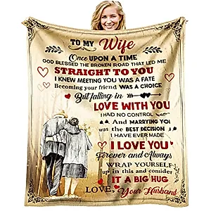 VXDRZGT Wedding Anniversary Romantic Gift for Her Blanket, Mothers Day Birthday Gifts for Wife, Wife Gifts from Husband, Best Wife Birthday Gift Ideas, to My Wife Flannel Throw Blanket 60 x 50 inch
