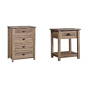 Sauder County Line 4 Drawer Chest, Salt Oak Finish & County Line Side Table/Night Stand, Salt Oak Finish