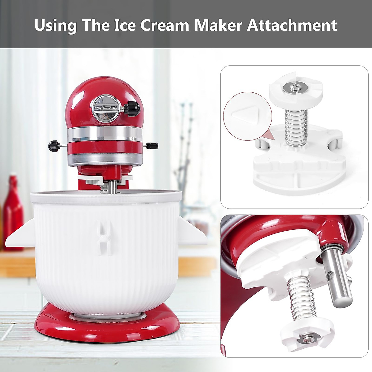 Gdrtwwh Ice Cream Attachment for Kitchenaid Stand Mixer,Ice Cream & Sorbet Gelato Maker,Fits Kitchenaid 4.5-5Qt Stand Mixer and 5-6-7Qt Bowl-Lift(Dishwasher Safe)