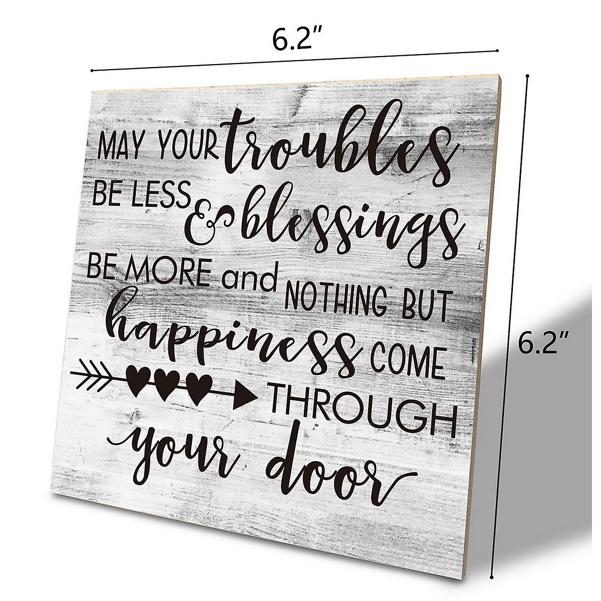 Inspirational Wood Sign, May Your Troubles Be Less & Blessings Be More, Wood Plaque Table Art Sign 6.2*6.2inch, Home Decor Sign, Farmhouse Wall Decoration, Gift for Friend or Siblings, Colleague Gift
