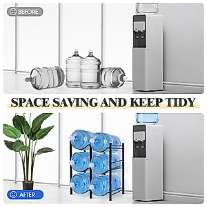 Klvied 5 Gallon Water Jug Holder, 3 Tier Water Jug Rack, Water Jug Stand for 5 Gal Water Bottle, Water Jug Stand, Heavy Duty Water Gallon Holder for 6 Bottles with Lifter and 5 Gallon Water Jug Cap