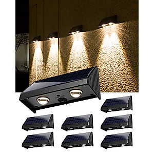 JACKYLED Solar Fence Lights Outdoor, 50 Lumens Bright Fence Lights Solar Powered Outdoor Waterproof Patio Decor Warm White Lights for Wall, Rail, Porch, Backyard, Garden (8 Pack)