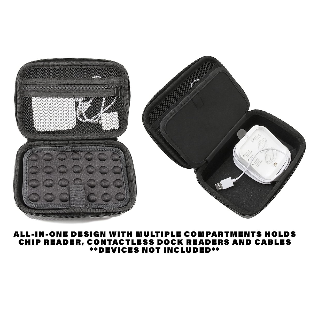 CASEMATIX Portable Card Reader Case Compatible with Square Contactless Dock and Chip Reader Scanner Holds Dock, Chip Reader, USB Cables and Small Accessories, Case Only