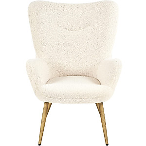 Topeakmart Accent Chair, Mid-Century Modern Boucle Upholstery Chair with Wood-Tone Metal Legs and Folding Backrest for Living Room Bedroom Waiting Room, Ivory