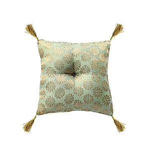 Cushion for Tibetan Singing Bowl Handmade Square Cushions Brocade Art Silk Home Decor Jewelry Display Pillow (4" x 4" Inch, Mint Green)