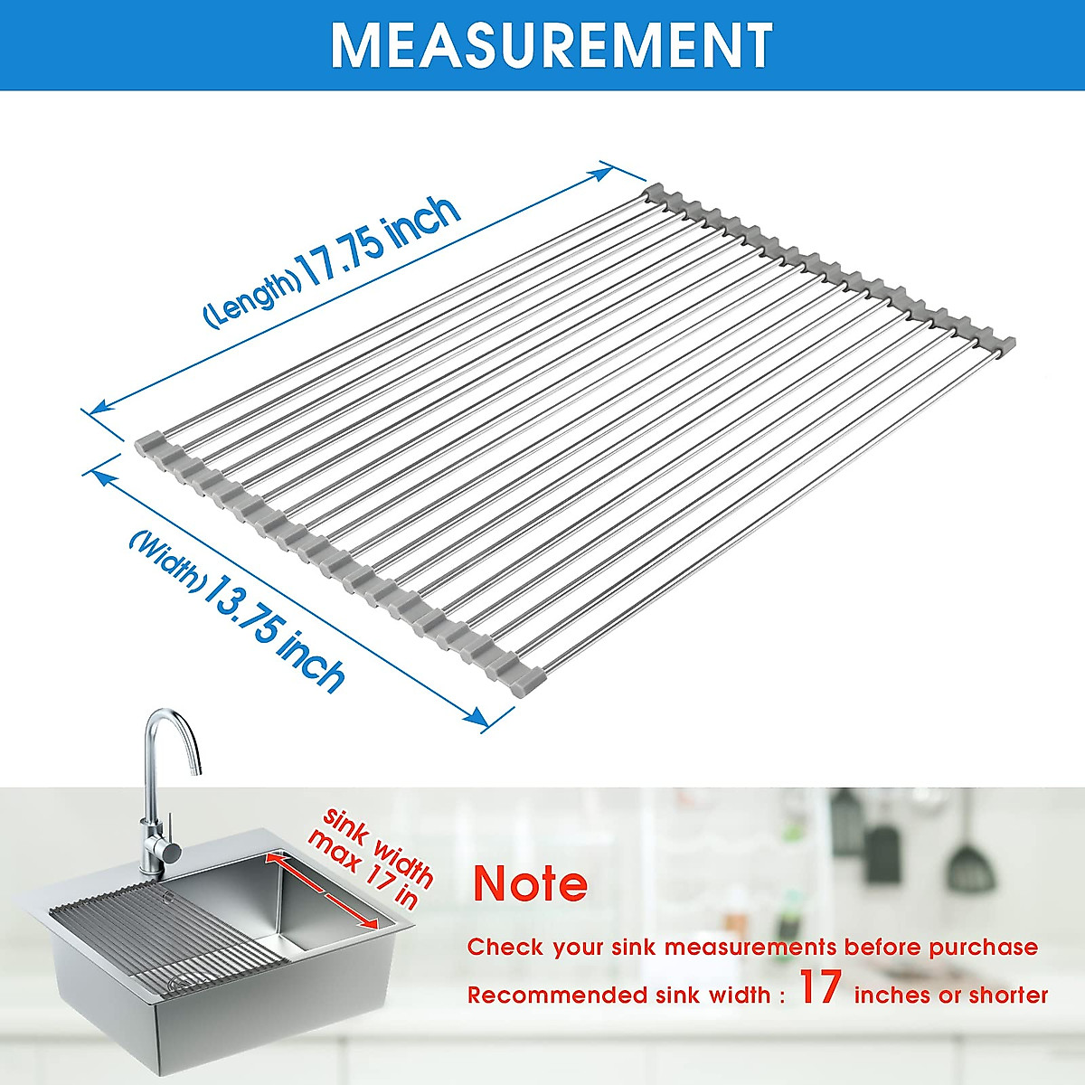 AOUAO Roll Up Dish Drying Rack,Multipurpose Stainless Steel Over The Sink Drainer Rack,Kitchen Portable Dish Rack (Round)