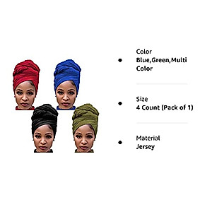 4 Packs Stretch Jersey Turban Heads Wrap African Head Wrap for Women Head Scarf Soft Headband Long Hair Scarf