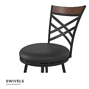 DHP Niam Upholstered Seat Swivel Black PU, Set of 3 Barstool