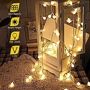 Liyade Globe String Lights, 33ft 100 LED Battery Operated String Lights with Remote and Timer Function, Indoor Outdoor Decorative Lights for Bedroom Christmas Decor Garden Party Wedding, Warm White