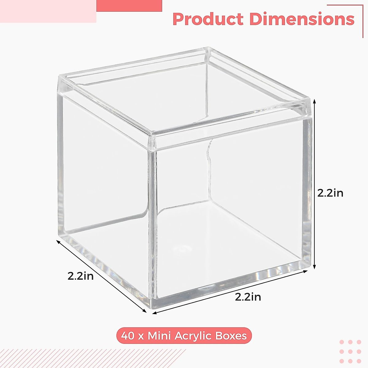 40 Pcs Clear Acrylic Boxes, Small Clear Boxes with Lids, 2.2 x 2.2 x 2.2 in Plastic Square Cube, Square Display Box, Clear Container Boxes for Candy Pill Earring Jewelry Tiny Beads