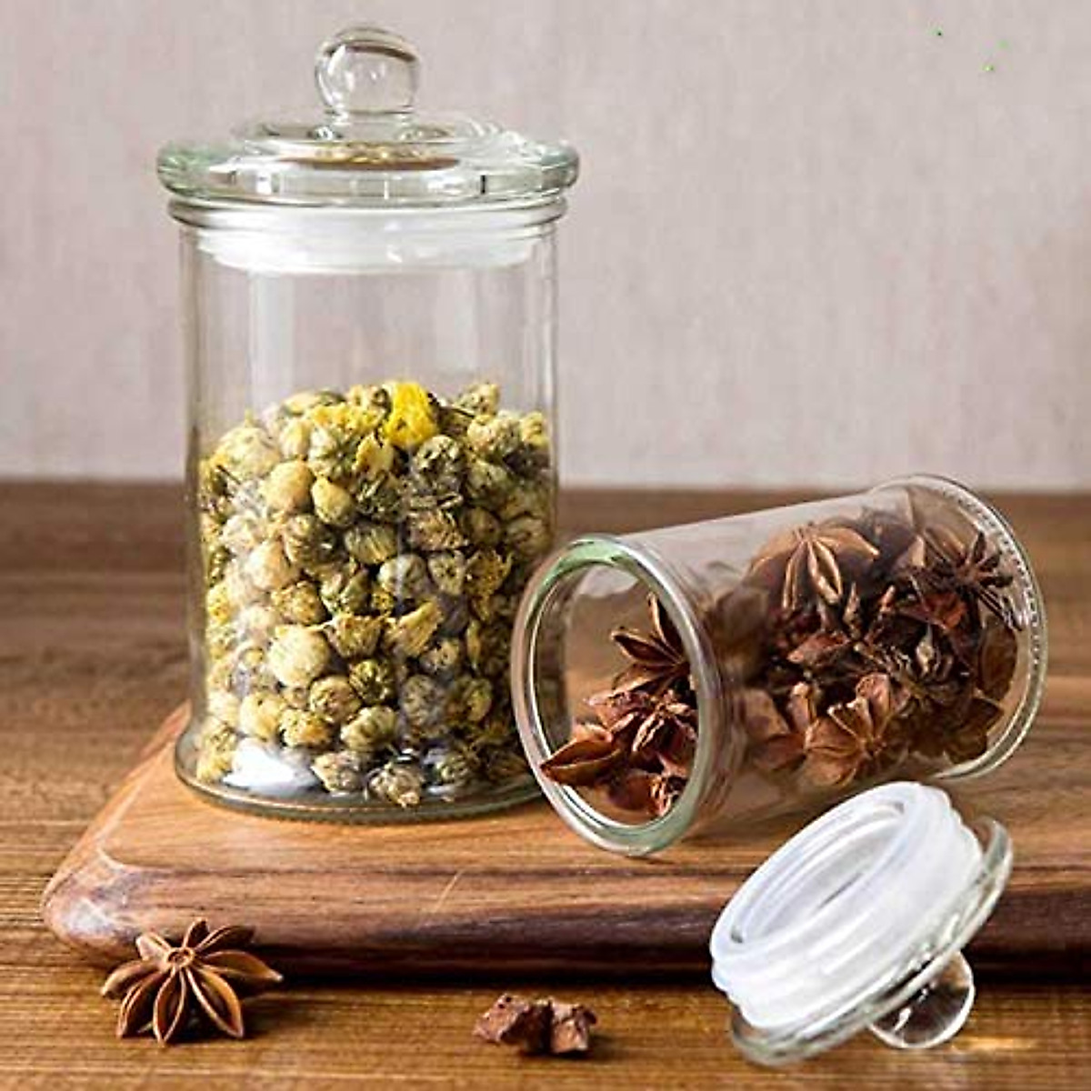 Maredash Glass Apothecary Jars, 5 oz Bathroom Storage Organizer with lids - Mini Glass canisters Jar Cotton Ball Holder Set of 15