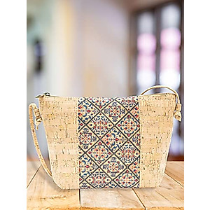Tile Pattern Handmade Portuguese Cork Crossbody Purse for Women