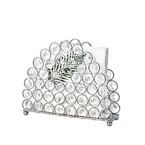 Feyarl Crystal Napkin Paper Holder Facial Tissues Napkin Organizer Mails Letters Cards Holder Cast Standing for Dinner Table Dresser Home Deco Office (Silver)