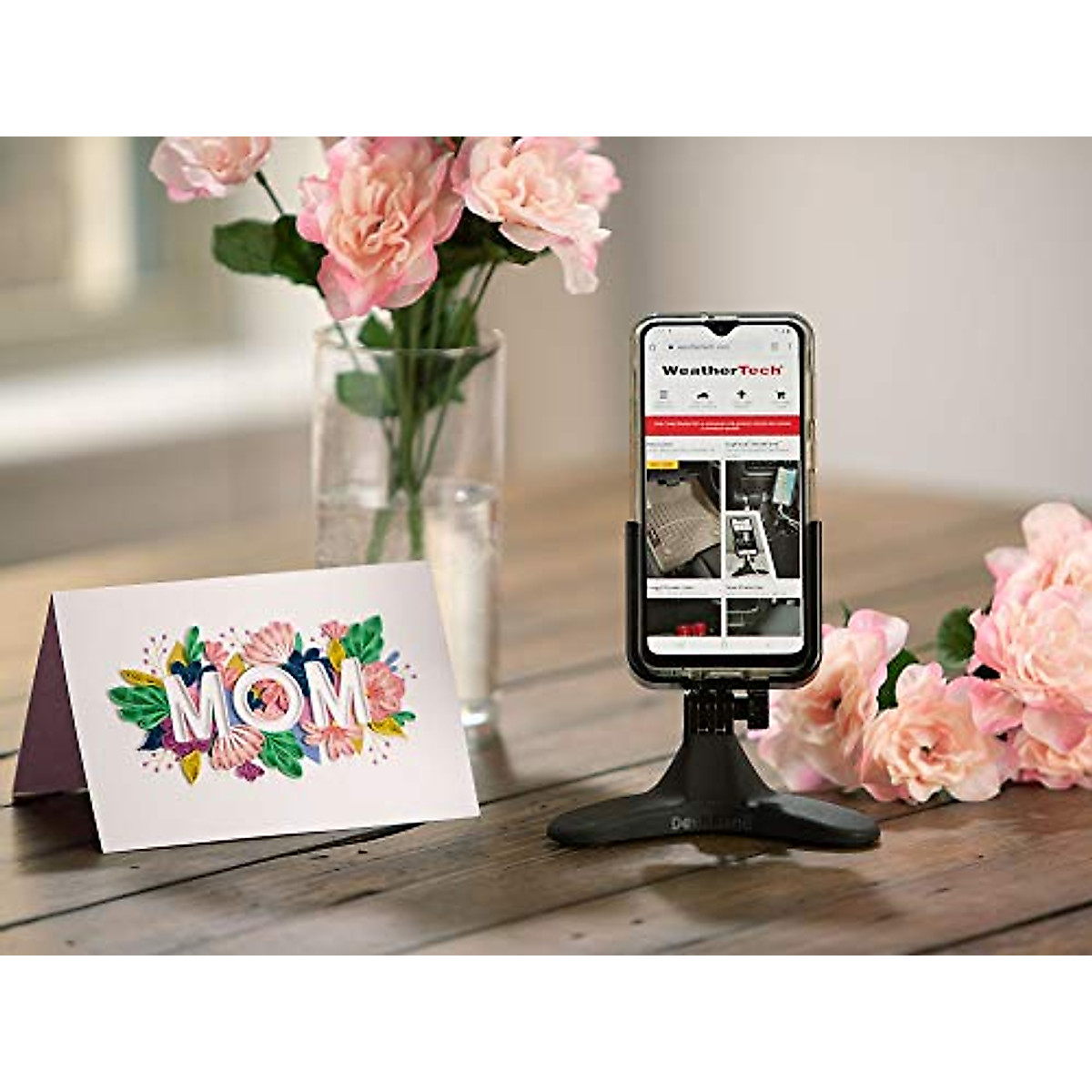 WeatherTech DeskFone XL in White Universal Desktop Cell Phone Holder - White Plastic Knobs