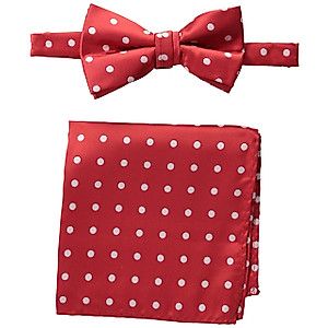 Stacy Adams Men's Satin Dot Bow Tie Set, Fire Red, One Size