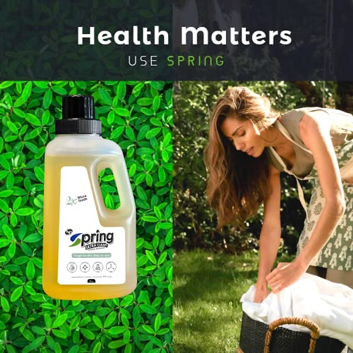 Spring Ultra Clean High Efficiency (HE) Liquid Laundry Detergent, Free of Dyes, Paraben, Phthalate, Formaldehyde, Phosphate and PFAS, Hypoallergenic, 32oz - 64 Loads