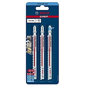Bosch Professional 3pcs Expert Multi Material T367XHM Jigsaw Blade (for Tough Steel, Aluminium, Wood with Metal, Construction Wood, Plastics, Length 132 mm, Accessory Jigsaw)
